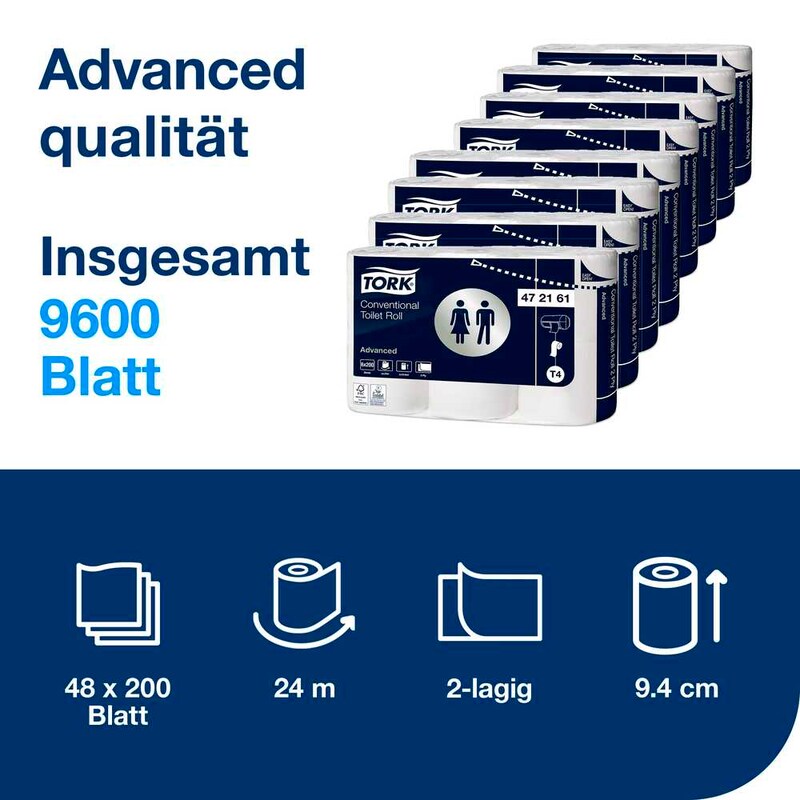 TORK Toilettenpapier T4 Advanced 2-lagig Recyclingpapier, 48 Rollen ...