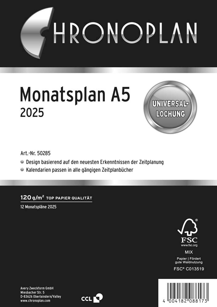 CHRONOPLAN Kalendereinlage 2025 Monatsplan A5 | office discount
