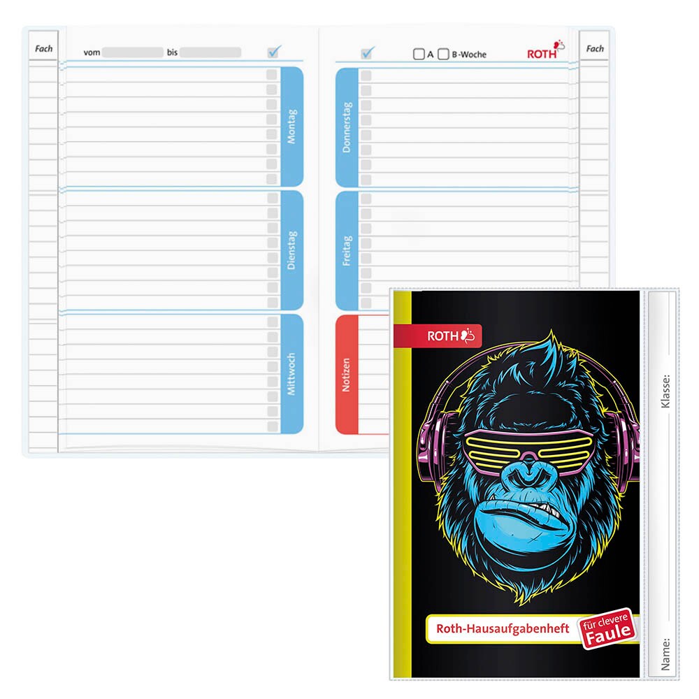 ROTH Hausaufgabenheft Cool Monkey für clevere Faule liniert DIN A5 ohne ...