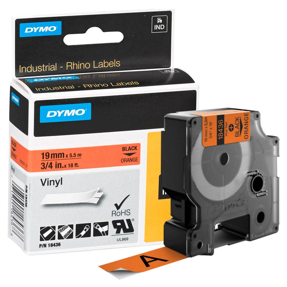 DYMO Schriftband RHINO 18436, 19 mm, schwarz auf orange, 1 St. | office ...