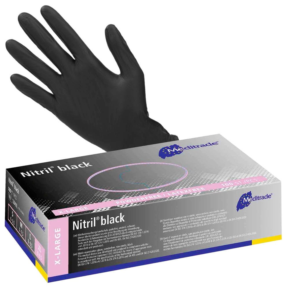 Meditrade® unisex Einmalhandschuhe Nitril® black schwarz Größe XL, 100 ...