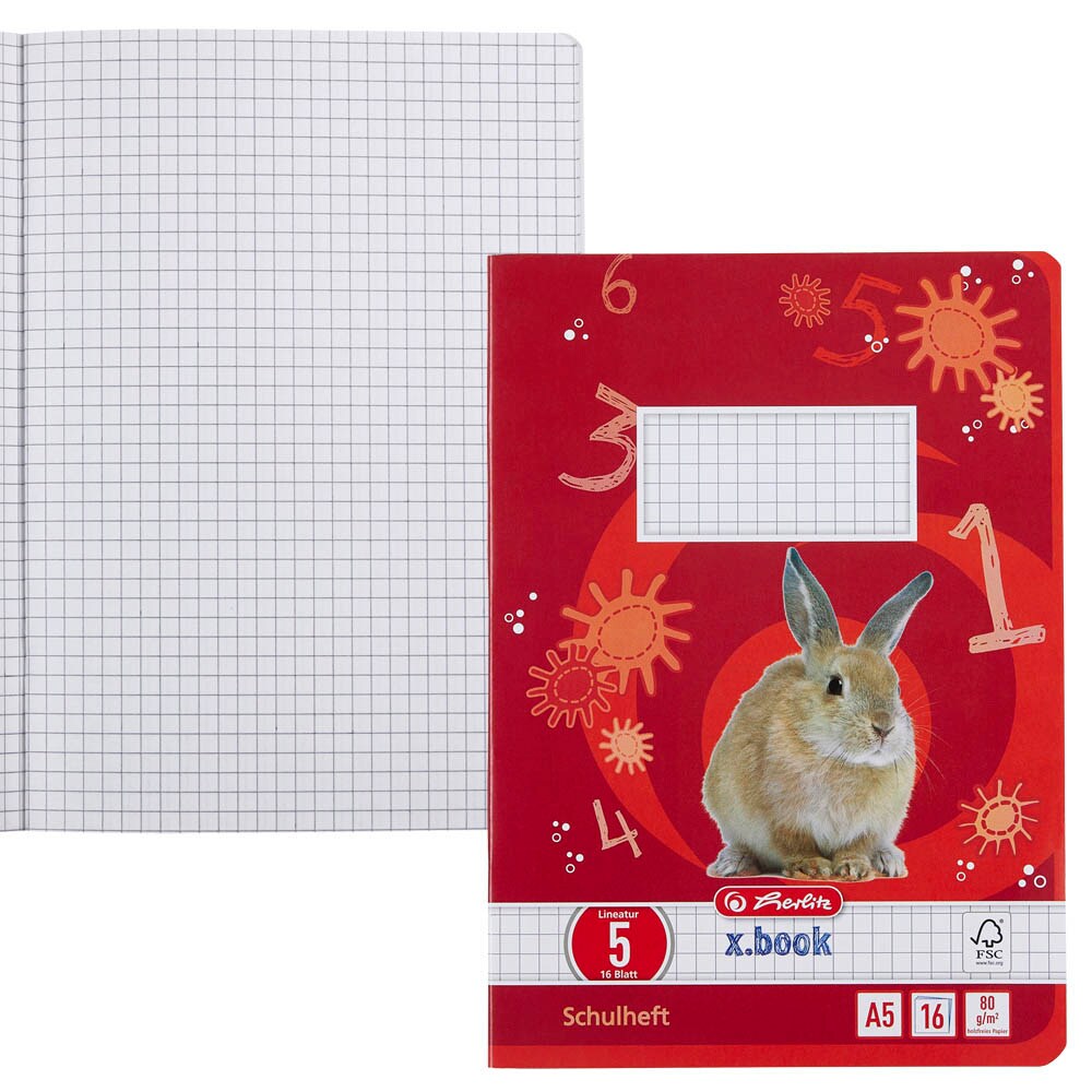 herlitz Schulheft x.book Lineatur 5 kariert DIN A5 ohne Rand, 16 Blatt ...