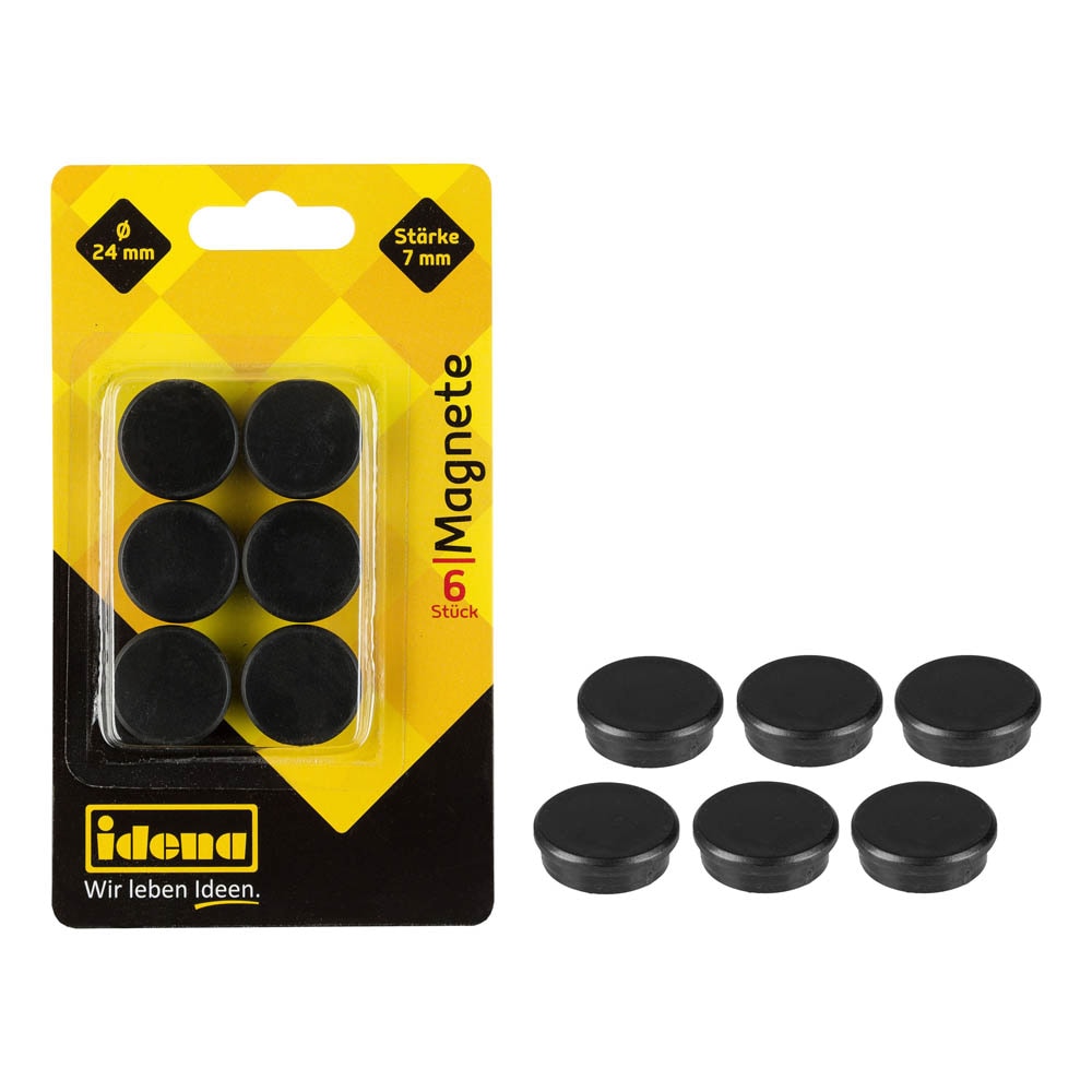 Idena Magnete schwarz, Kunststoff Ø 2,4 x 0,7 cm, 6 St. | office discount