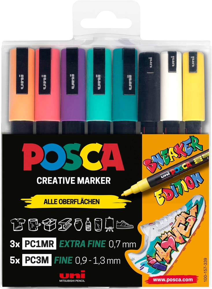 uni-ball POSCA Sneaker weiß Acrylstift farbsortiert 0,9 - 1,3 mm, 8 St ...