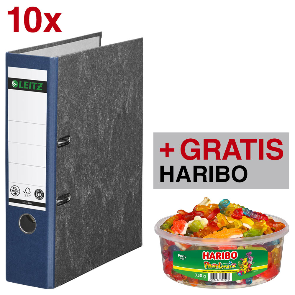 AKTION: LEITZ 1080 Ordner blau marmoriert Karton 8,0 cm DIN A4, 10 St ...