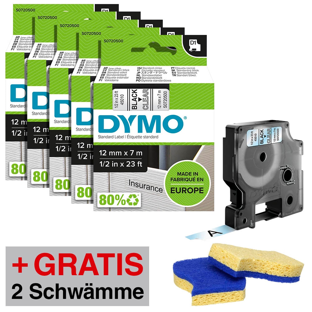 AKTION: DYMO Schriftband D1 45010 S0720500, 12 mm, schwarz auf ...
