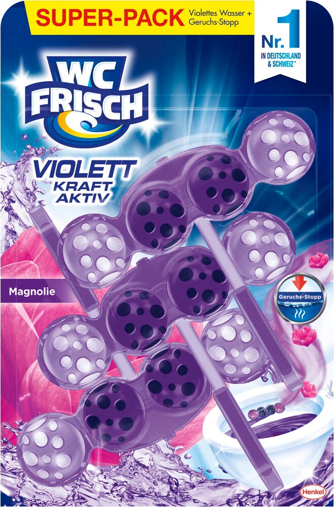 WC FRISCH VIOLETT KRAFT AKTIV WC-Duftspüler Magnolie, 3x 50,0 g ...