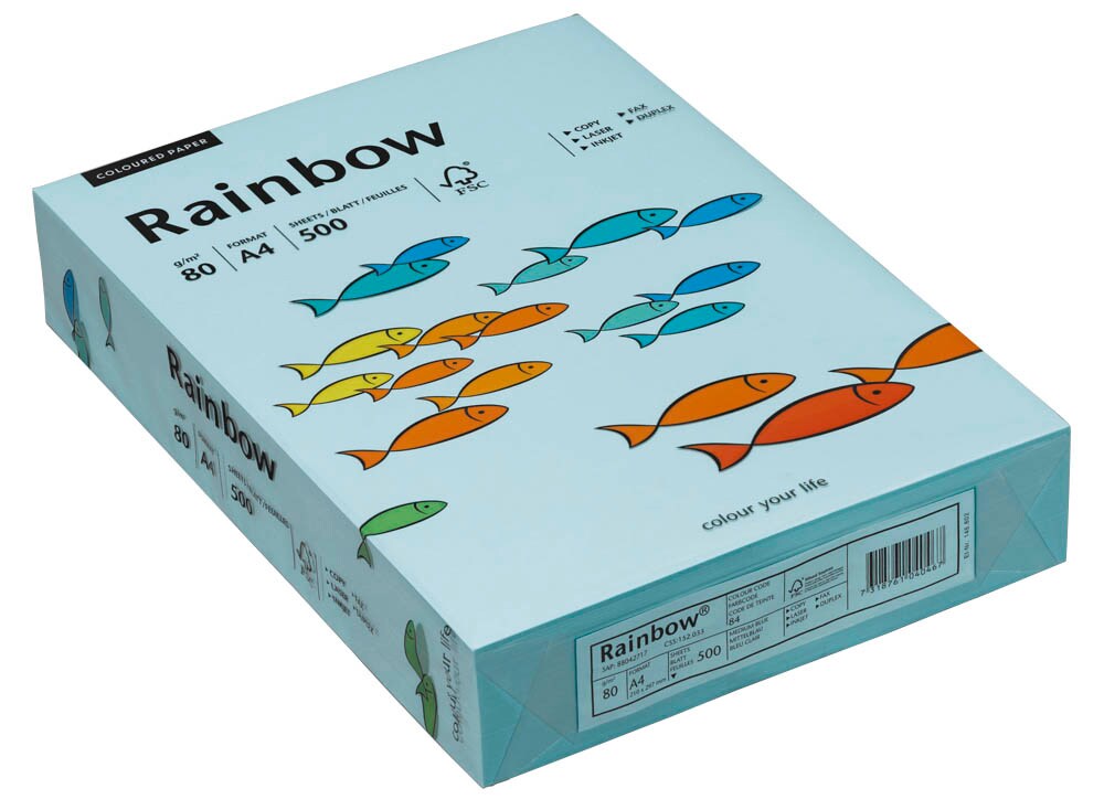 Rainbow Kopierpapier COLOURED PAPER mittelblau DIN A4 80 g/qm 500 Blatt ...