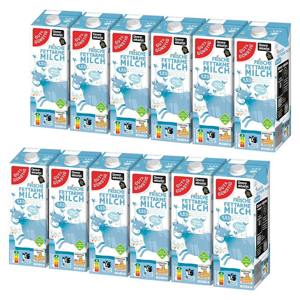 GUT&GÜNSTIG Frische Fettarme Milch Milch 1,5 % 12x 1,0 l | office discount