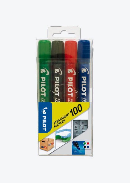 PILOT 100 Permanentmarker farbsortiert 1,0 mm, 4 St. | office discount