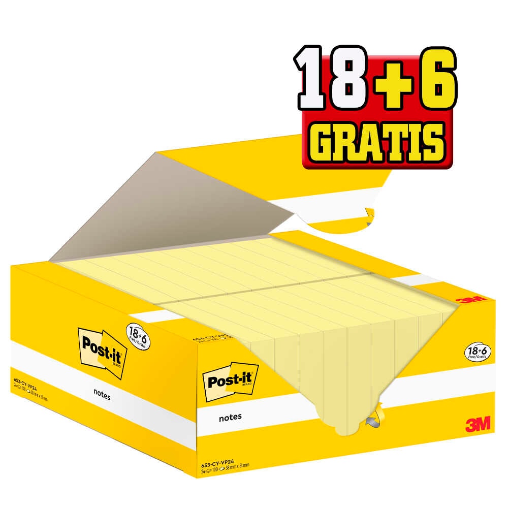 18 + 6 GRATIS: Post-it® Haftnotizen gelb, 18 Blöcke + GRATIS 6 Blöcke ...