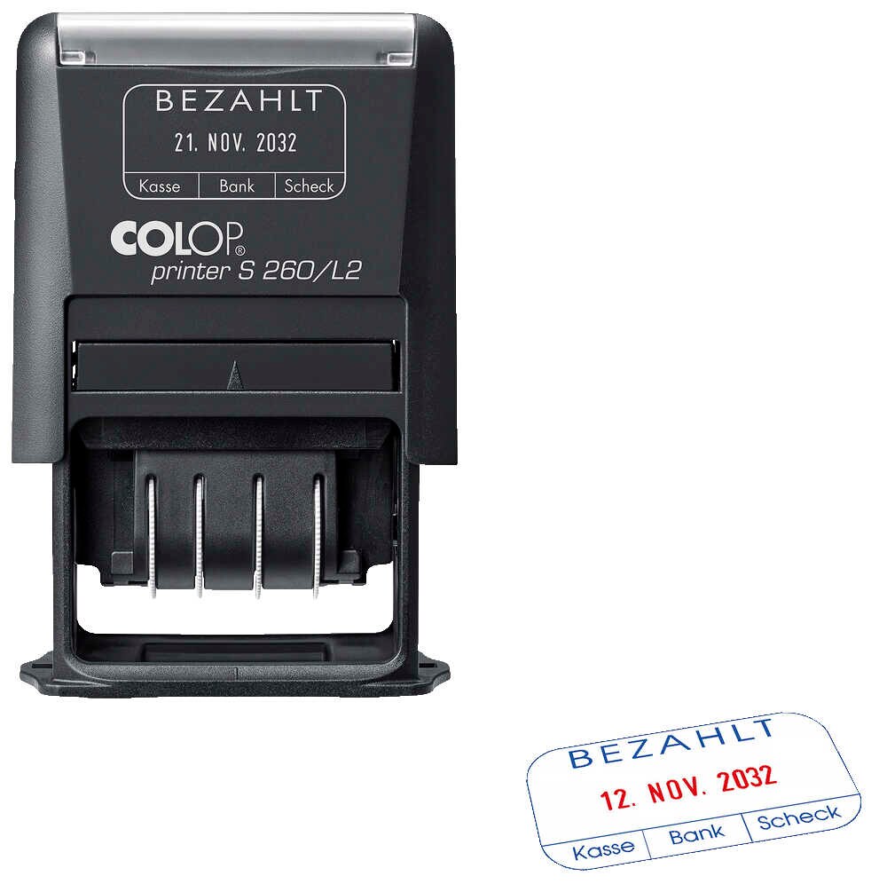 COLOP Datumstempel mit Text "Bezahlt" Printer S 260/L2 N selbstfärbend ...
