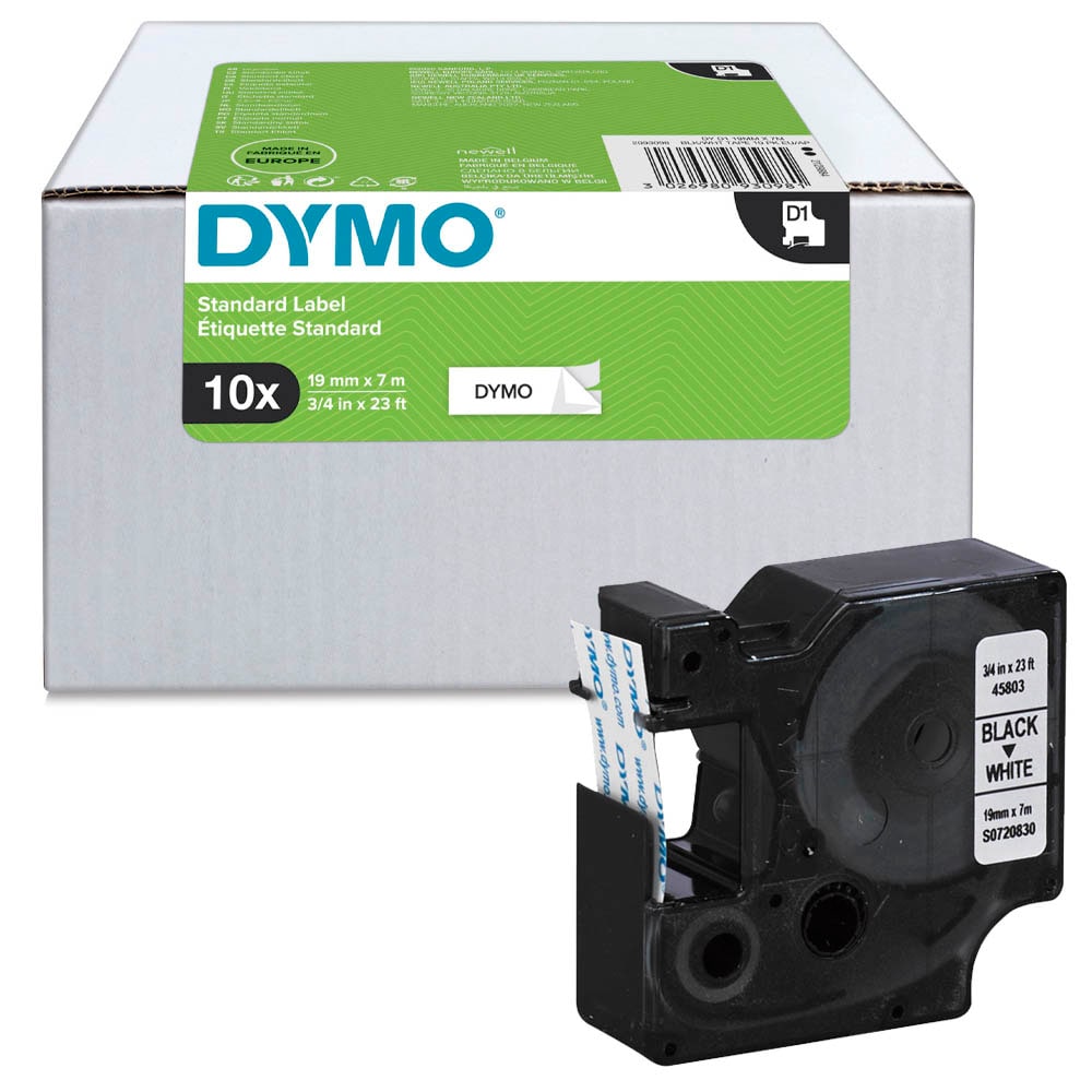 DYMO Schriftbänder D1 45803 2093098, 19 mm, schwarz auf weiß, 10 St ...