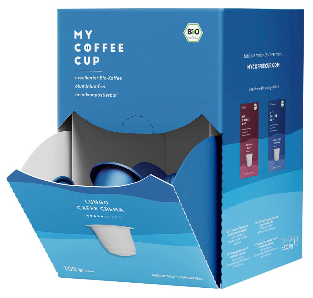 MY COFFEE CUP LUNGO CREMA Bio-Kaffeekapseln, Arabica- und Robustabohnen ...
