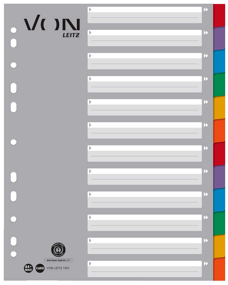VON LEITZ Register DIN A4 Vollformat blanko grau-weiß 12-teilig, 1 Satz ...