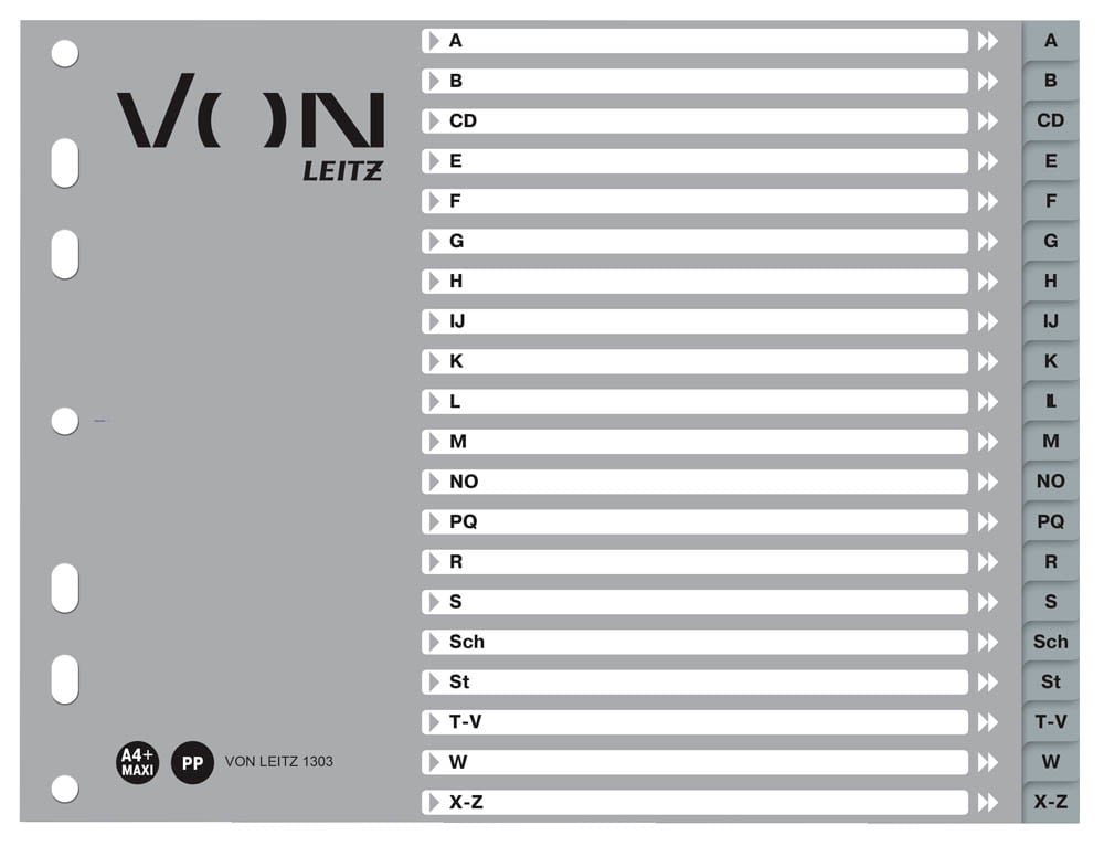 VON LEITZ Register DIN A4 Halbformat A-Z grau-weiß 20-teilig, 1 Satz ...