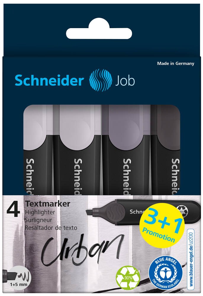 3 + 1 GRATIS: Schneider Job Textmarker farbsortiert, 3 St. + GRATIS 1 ...