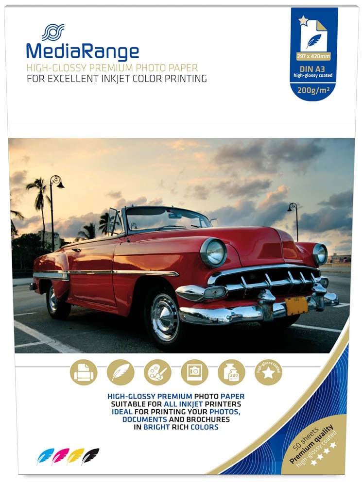 MediaRange Fotopapier MRINK109 DIN A3 hochglänzend 200 g/qm 50 Blatt | office discount