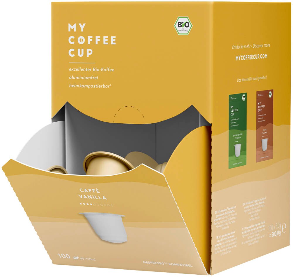 MY COFFEE CUP VANILLA Bio-Kaffeekapseln, Arabica- und Robustabohnen 100 ...