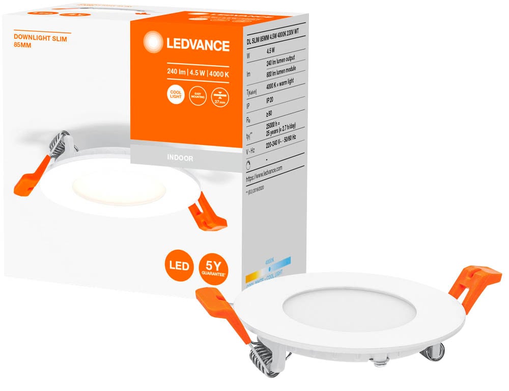 LEDVANCE RECESS SLIM DOWNLIGHT LED Einbaustrahler weiß 4,5 W | office ...
