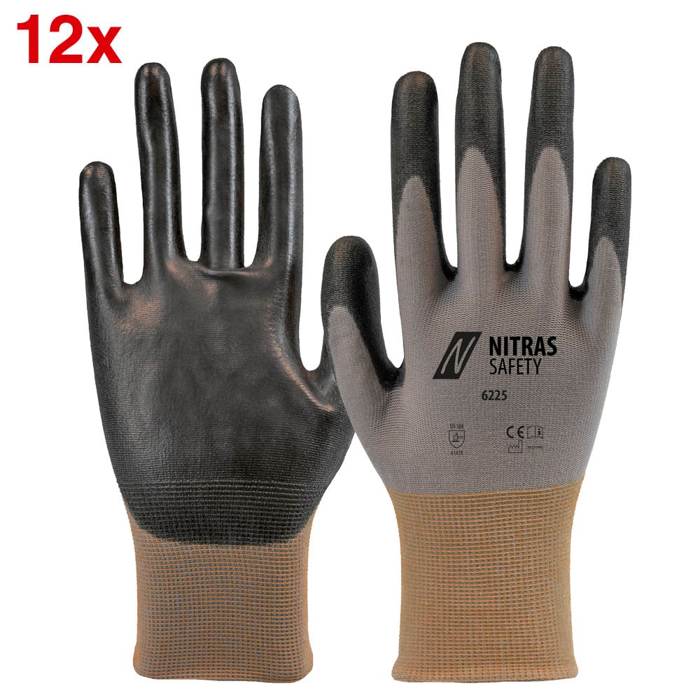 NITRAS SAFETY unisex Arbeitshandschuhe 6225 grau Größe 7, 12 Paar ...