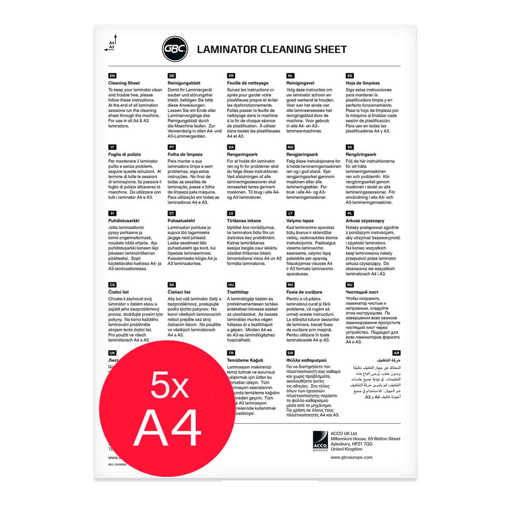 5 GBC Reinigungsblätter für Laminiergeräte matt für A3, A4 | office discount