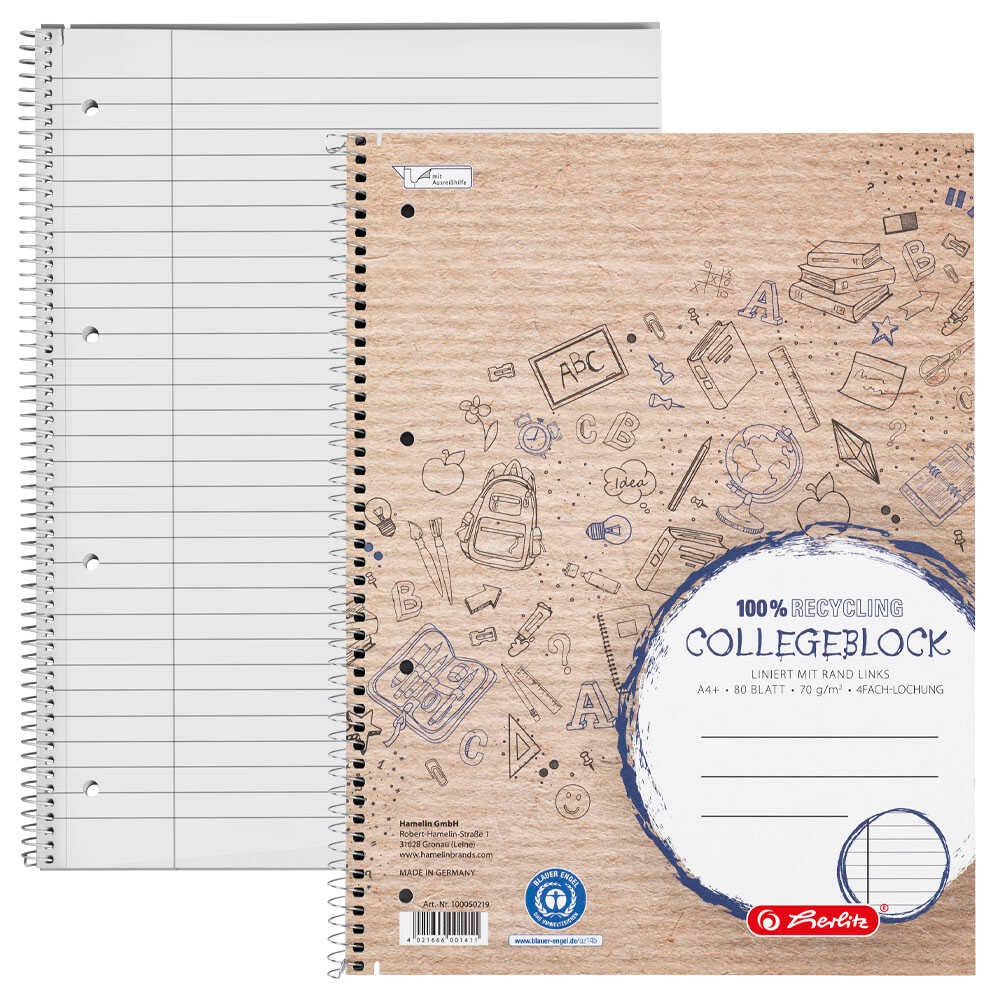 herlitz Collegeblock Recycling liniert DIN A4 Innenrand, 1 St. | office ...