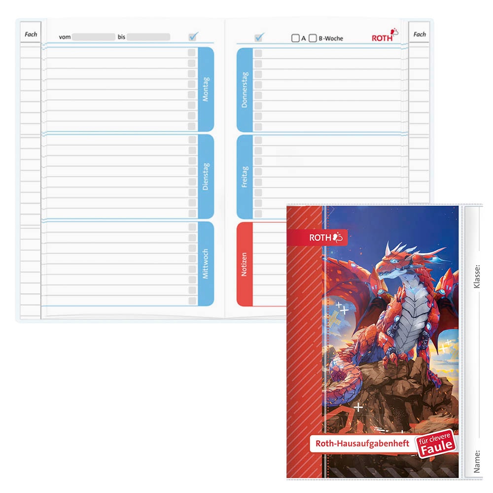 ROTH Hausaufgabenheft Robo Drache für clevere Faule liniert DIN A5 ohne ...