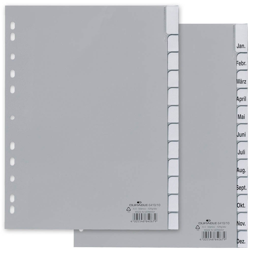 DURABLE Ordnerregister DIN A4 Vollformat Jan.-Dez. grau 12-teilig mit ...
