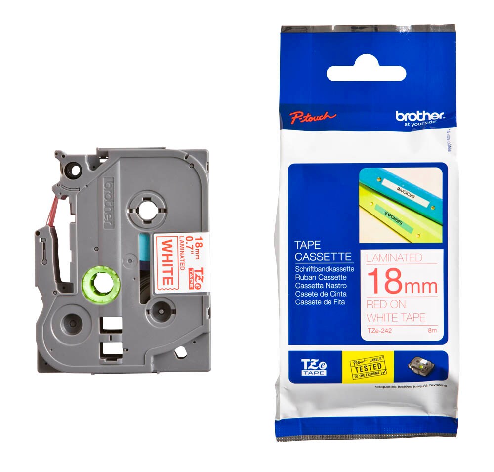 brother Schriftband TZe-242 TZE242, 18 mm rot auf weiß | office discount