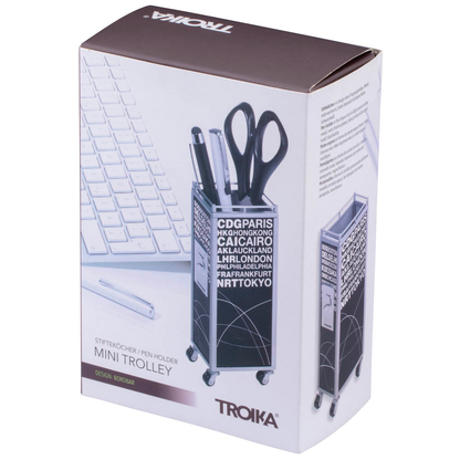 TROIKA® Stiftehalter MINI TROLLEY schwarz/weiß Metall 5,1 x 3,7 x 12,5 ...