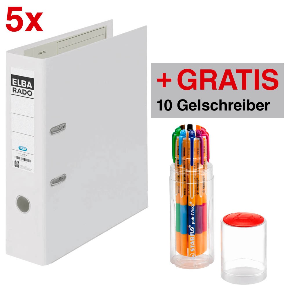 AKTION: 5 ELBA rado plast Ordner weiß Kunststoff 8,0 cm DIN A4 + GRATIS ...