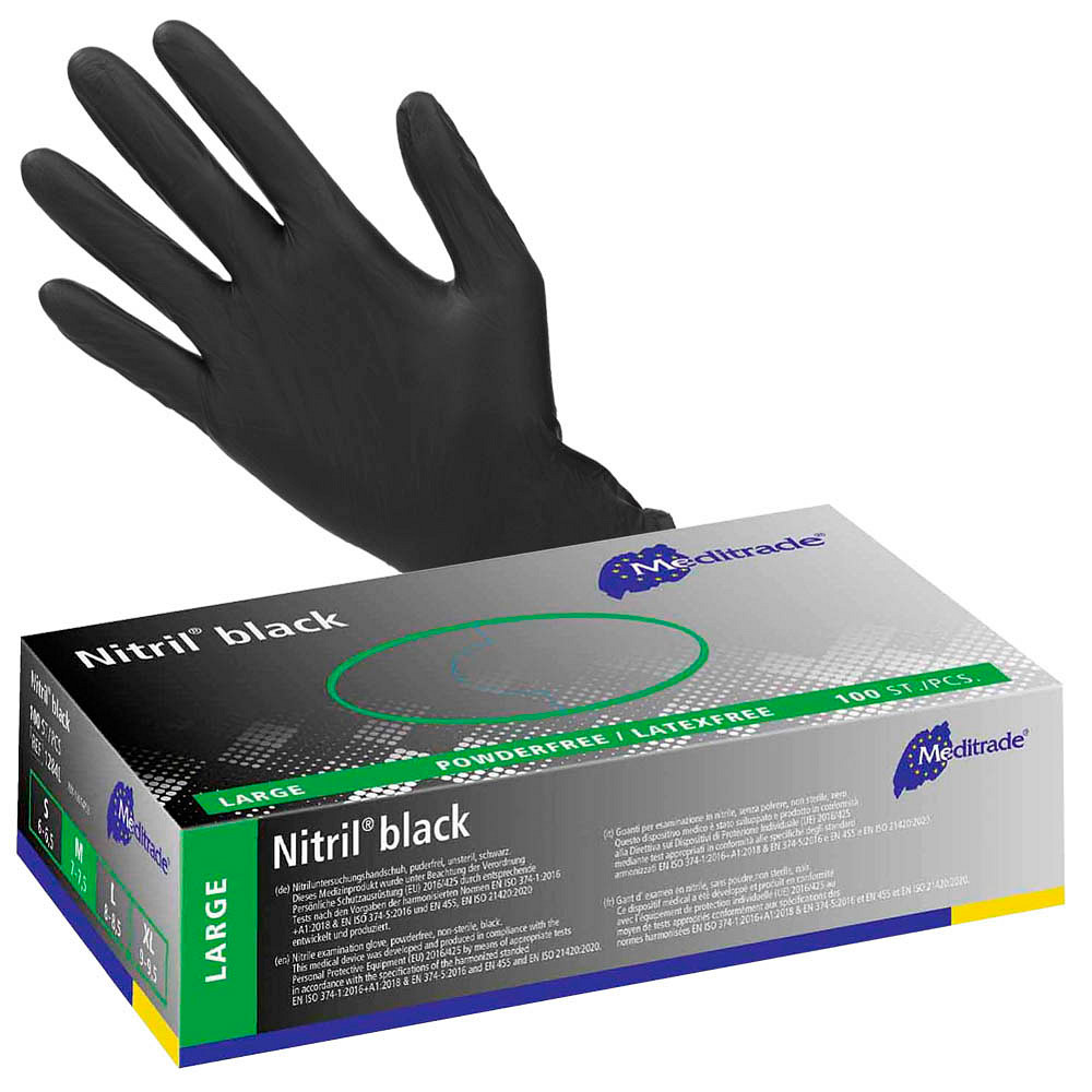 Meditrade® unisex Einmalhandschuhe Nitril® black schwarz Größe L 100 St. | office discount