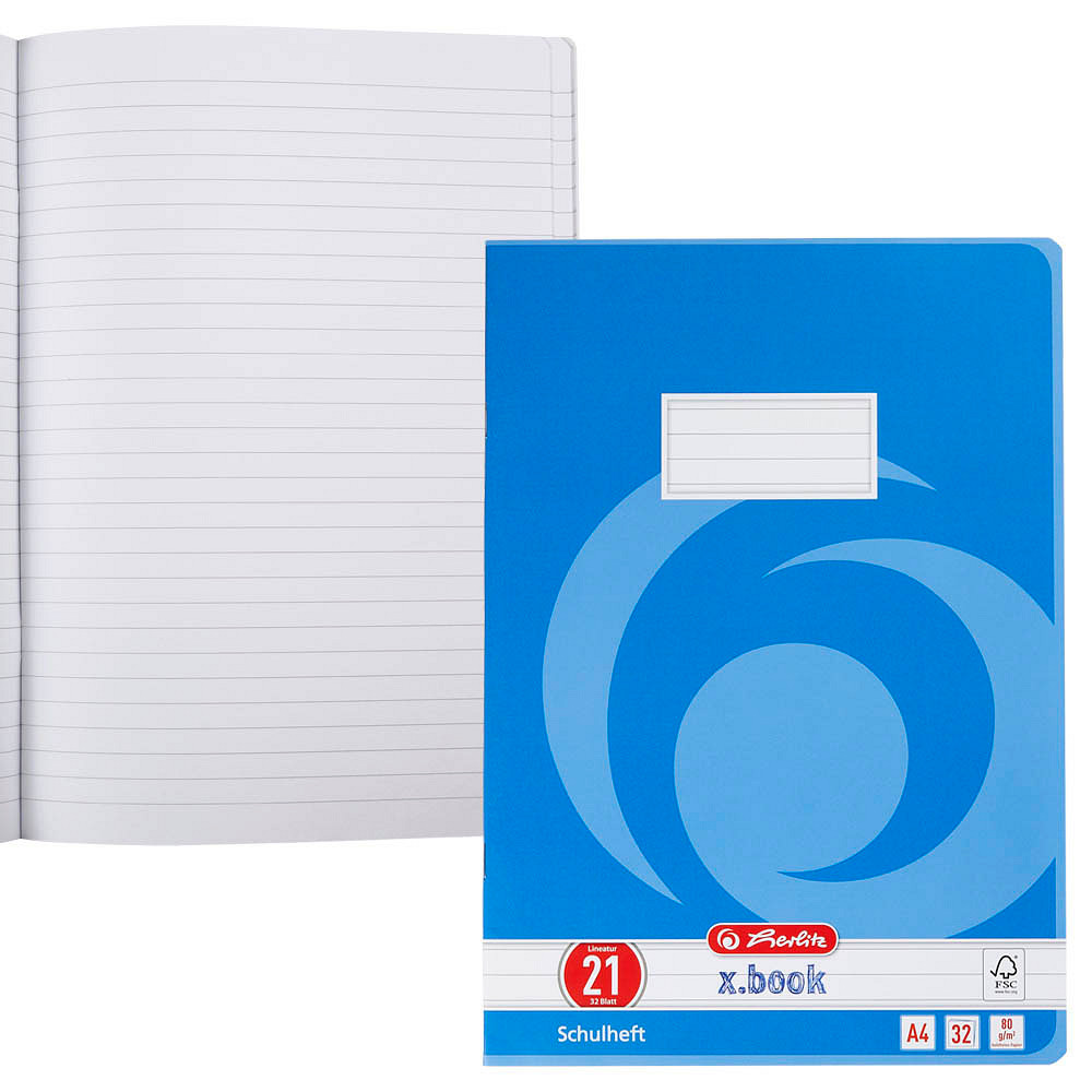 herlitz Schulheft x.book Lineatur 21 liniert DIN A4 ohne Rand, 32 Blatt ...