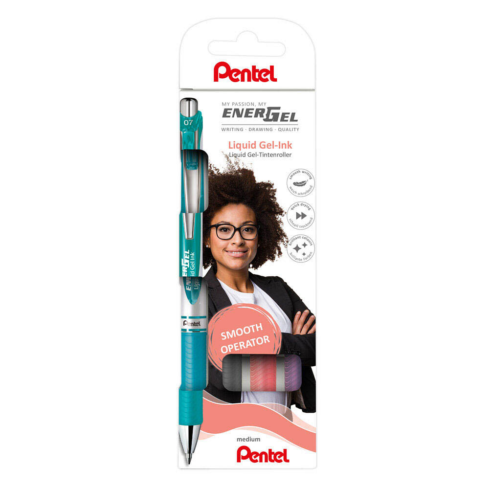 Pentel EnerGel BL77 Gelschreiber türkis, grau, rosa, lila 0,35 mm, Schreibfarbe: farbsortiert, 4 ...