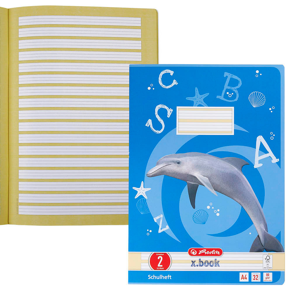 herlitz Schulheft x.book Lineatur 2 liniert DIN A4 ohne Rand, 32 Blatt ...