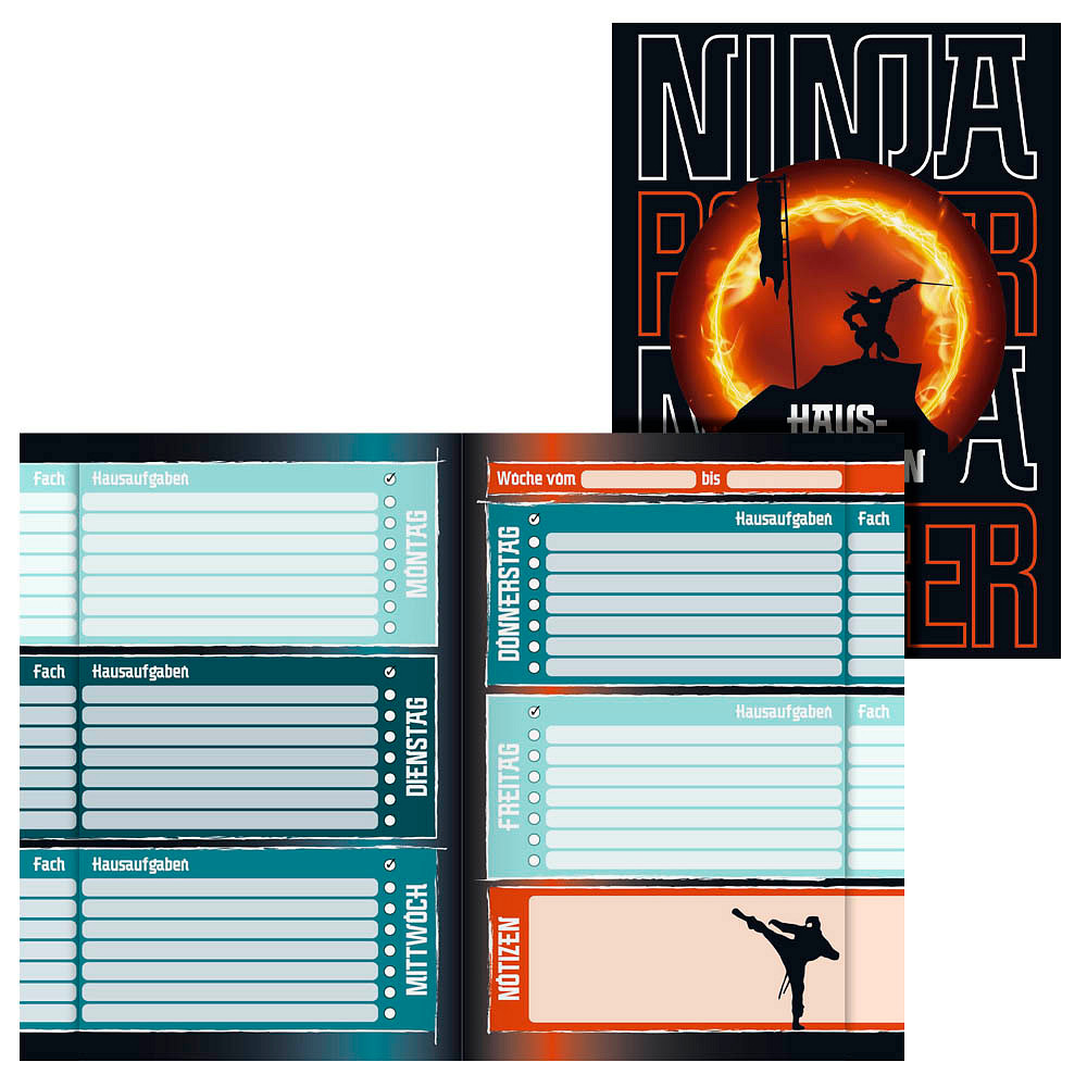 BRUNNEN Hausaufgabenheft Ninja Power liniert DIN A5 ohne Rand, 48 Blatt ...