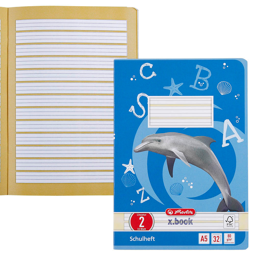 herlitz Schulheft x.book Lineatur 2 liniert DIN A5 ohne Rand, 32 Blatt ...
