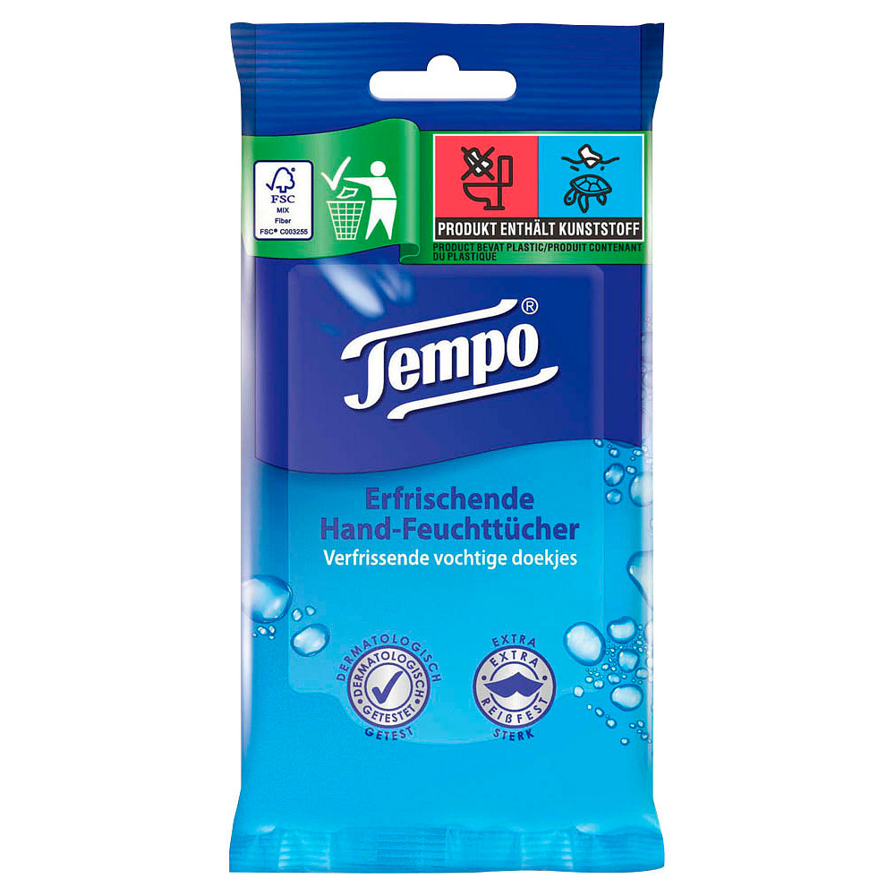 Tempo Handreinigungstücher Erfrischend, 10 Tücher | office discount