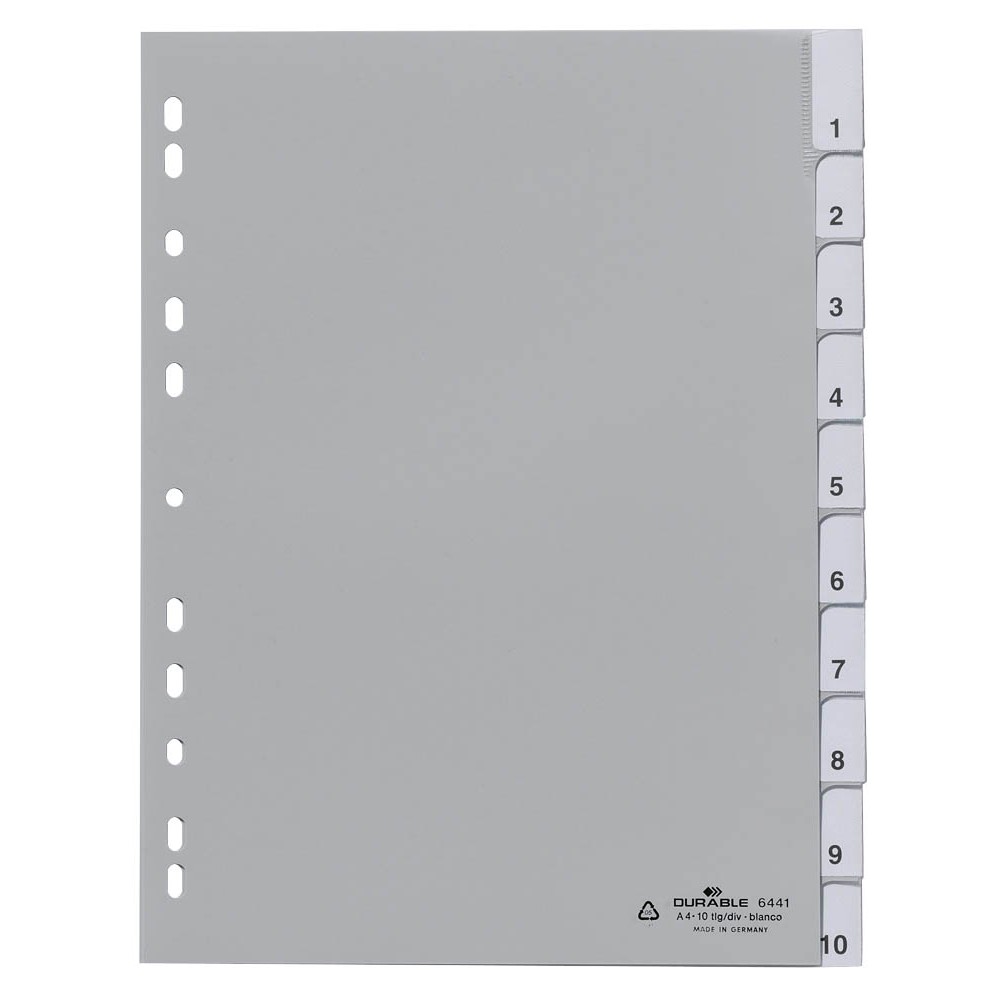 DURABLE Ordnerregister Vollformat 1-10 grau 10-teilig mit Wechseltaben ...