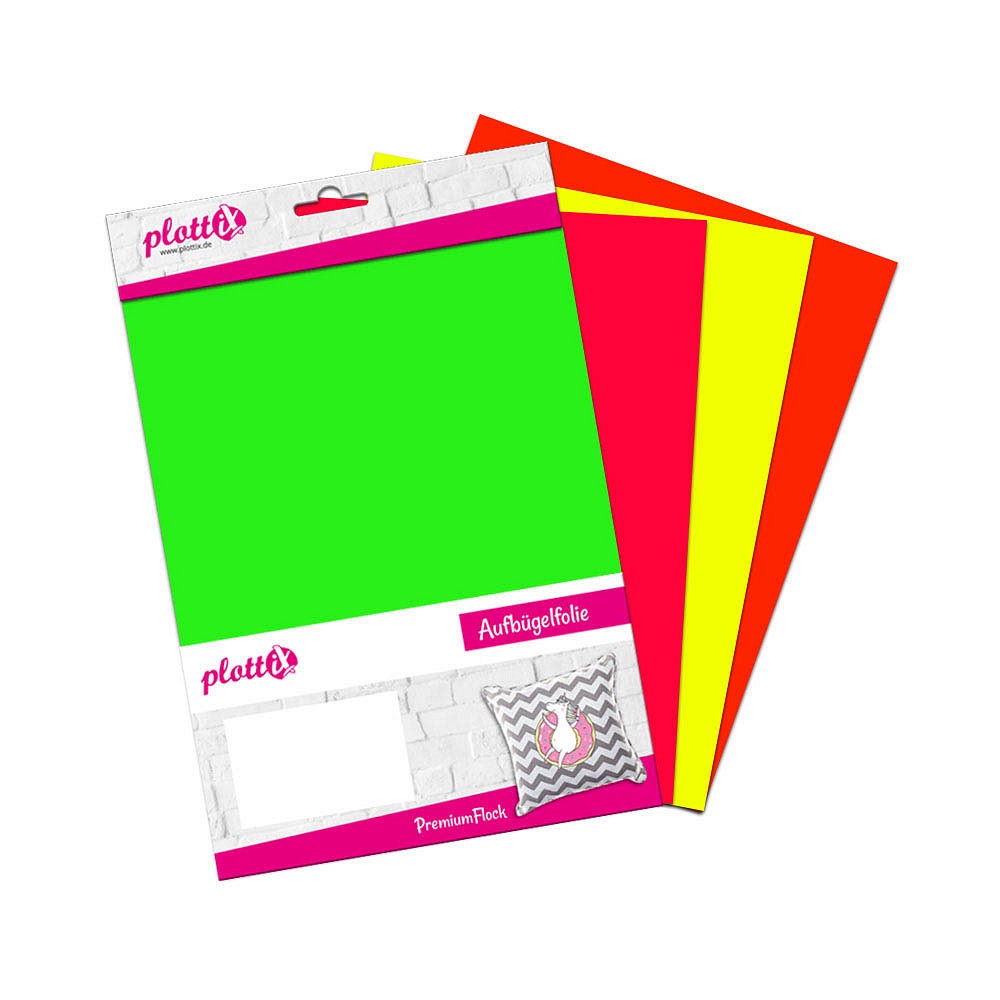 plottiX PremiumFlock Neon Aufbügelfolie 4 St. farbsortiert (neon) Flock ...