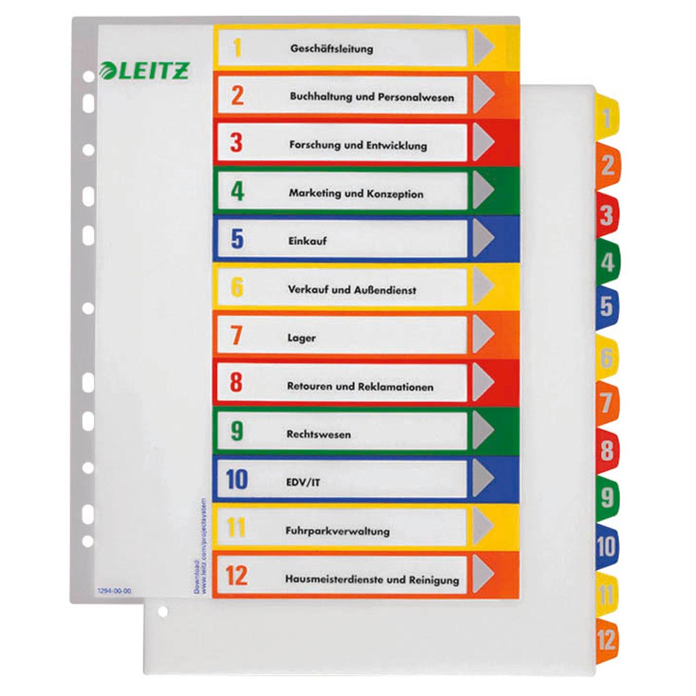 LEITZ Ordnerregister 1294 Vollformat, Überbreite 1-12 farbig 12-teilig ...